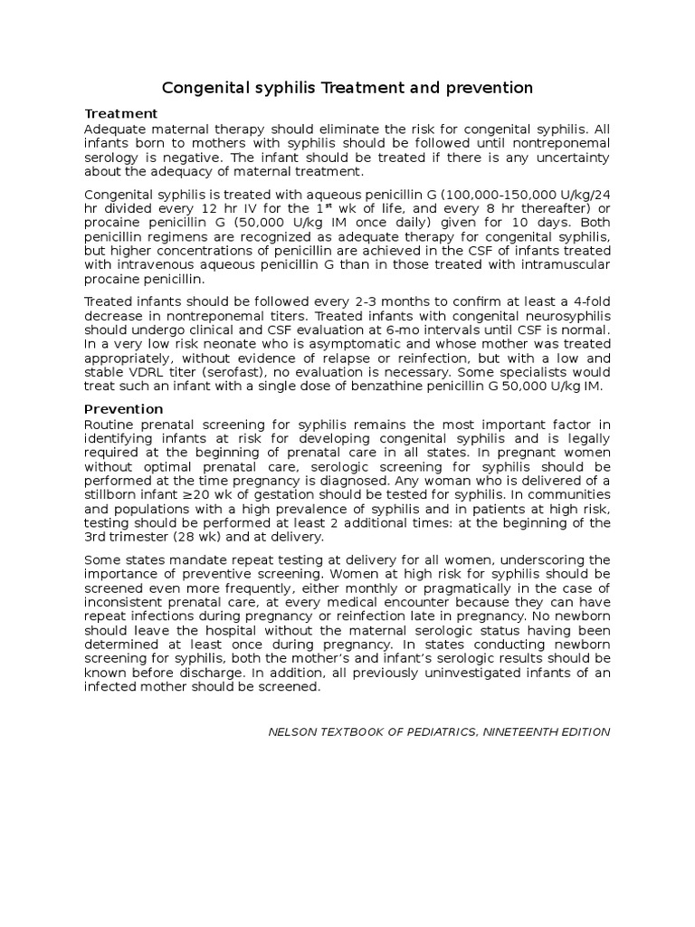 Congenital Syphilis Treatment and Prevention | PDF | Congenital ...