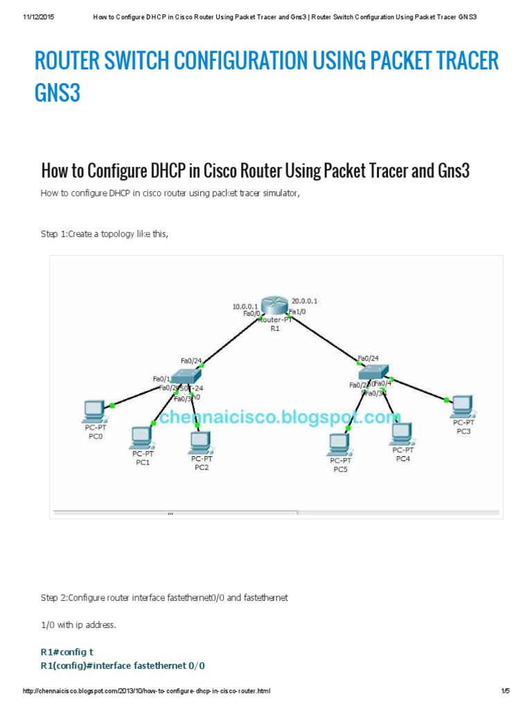 How To Configure Dhcp In Cisco Router Using Packet Tracer