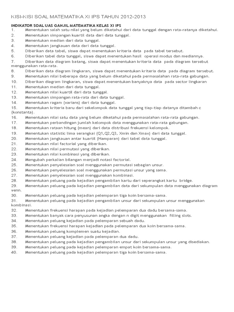 KISI-kisi Matematika Xi Ips | PDF