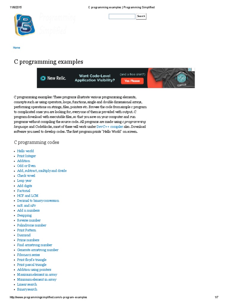 C Programming Examples Programming Simplified C Programming 