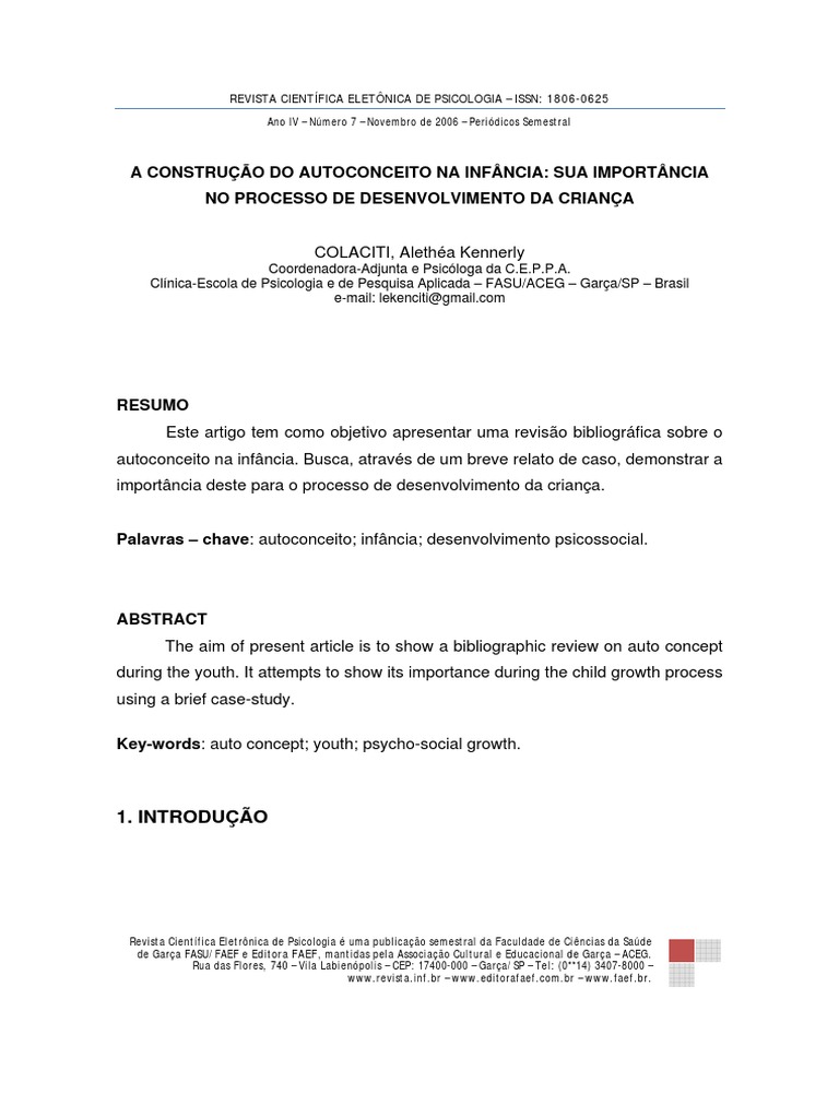 A Construção Do Autoconceito Na Infancia | PDF | Autoestima | Psicologia