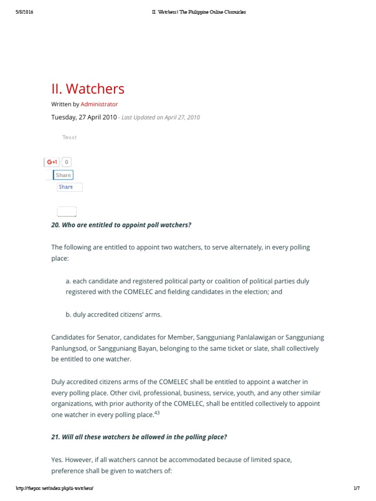 II. Watchers | PDF | Commission On Elections (Philippines) | Voting