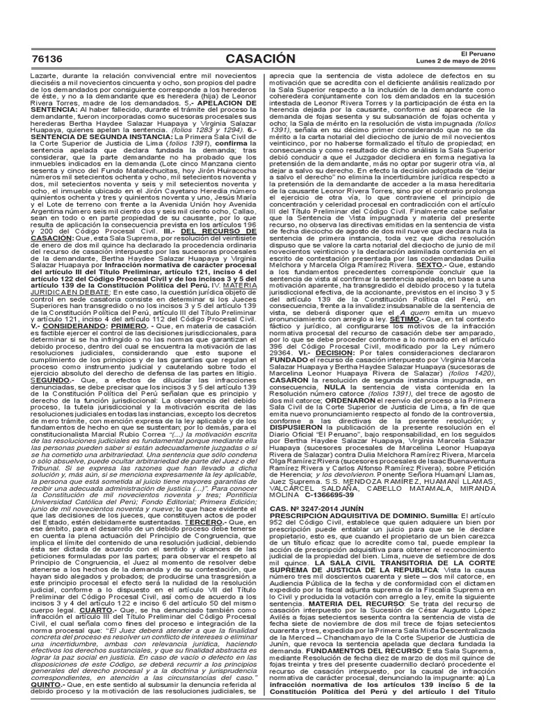 Cas. #3247-2014 Junín Prescripción Adquisitiva de Dominio | PDF | Ley ...