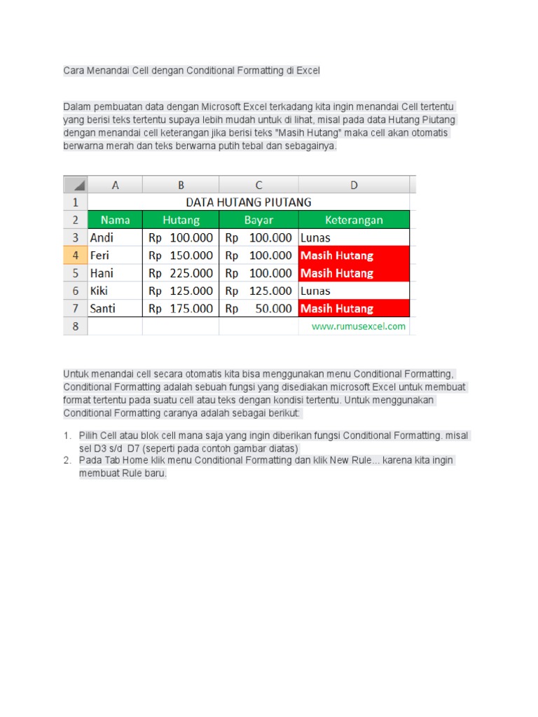 Cara Menandai Cell Dengan Conditional Formatting Di Excel | PDF