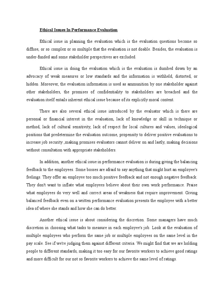 Ethical Issues in Performance Evaluation | PDF | Performance Appraisal ...