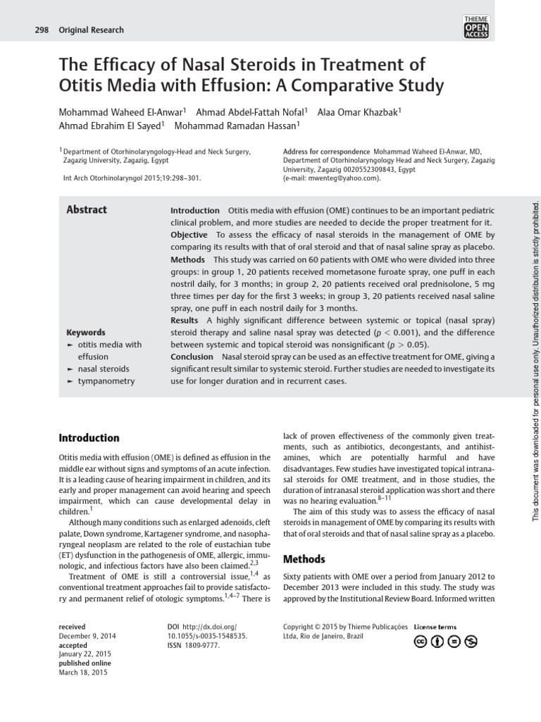 Antihistamin in OME | PDF | Corticosteroid | Clinical Medicine