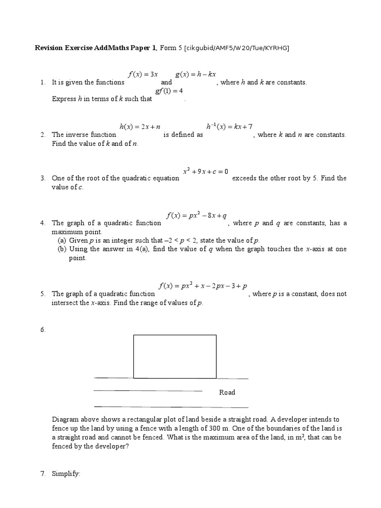 AddMaths Form 5 Revision P1 | PDF