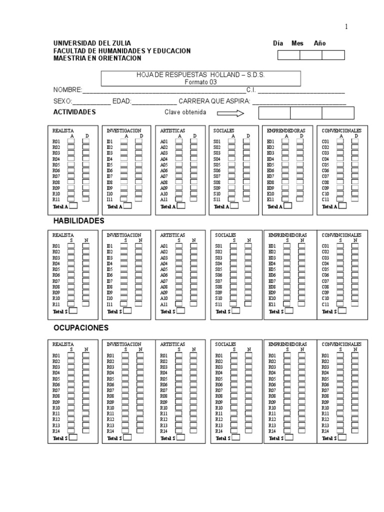 Test de Holland 1 | PDF | Science
