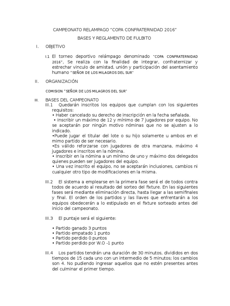 Bases del Campeonato Relámpago 2016 | PDF | Deportes | Asociación de Futbol
