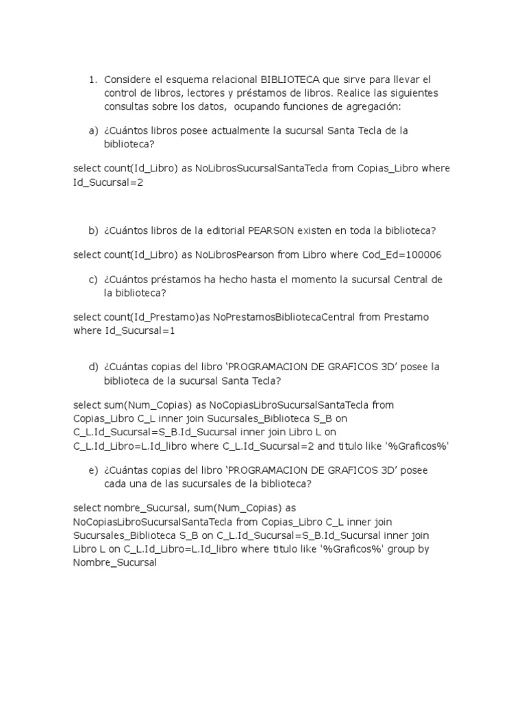 Ejercicios SQL | PDF | Bases de datos | Gestión de datos