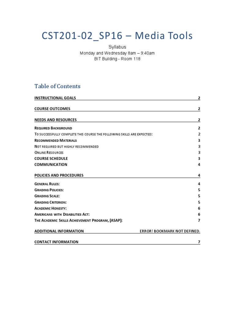 cst201-02 sp16 Syllabus Brown | PDF | Multimedia | Software