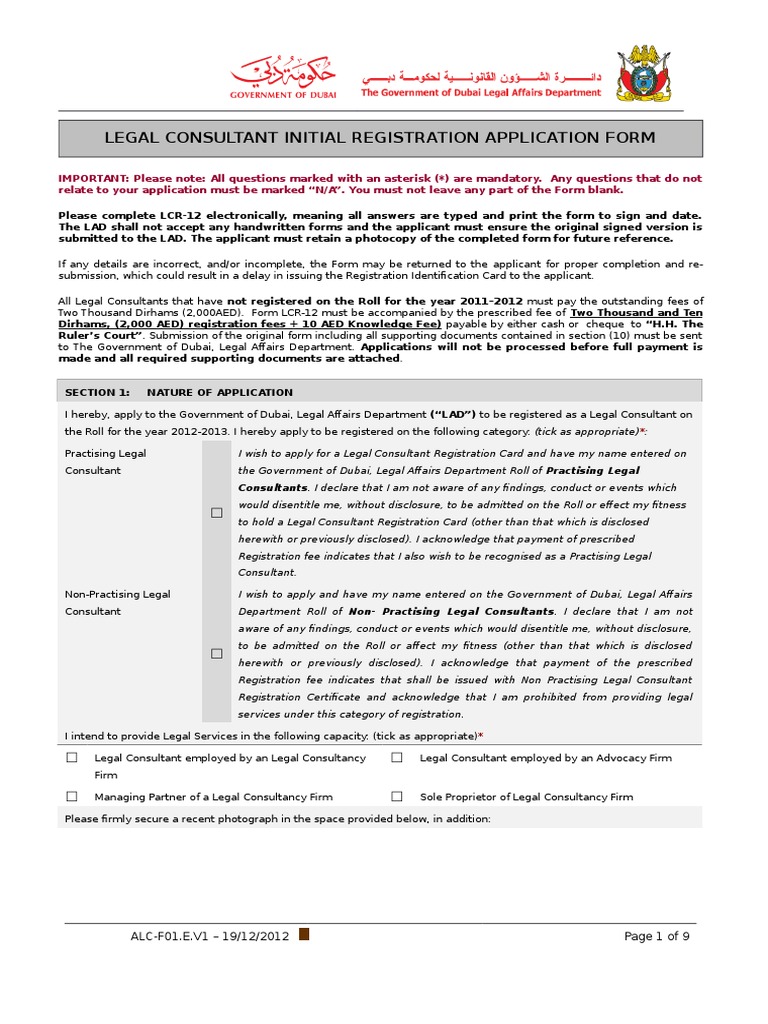 Legal Consultant Registration Form Dubai | PDF | Identity Document ...