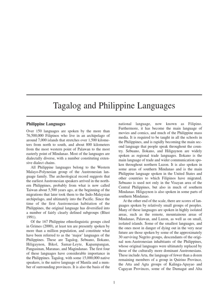 Tagalog and Philippine Languages Overview | PDF | Tagalog Language ...