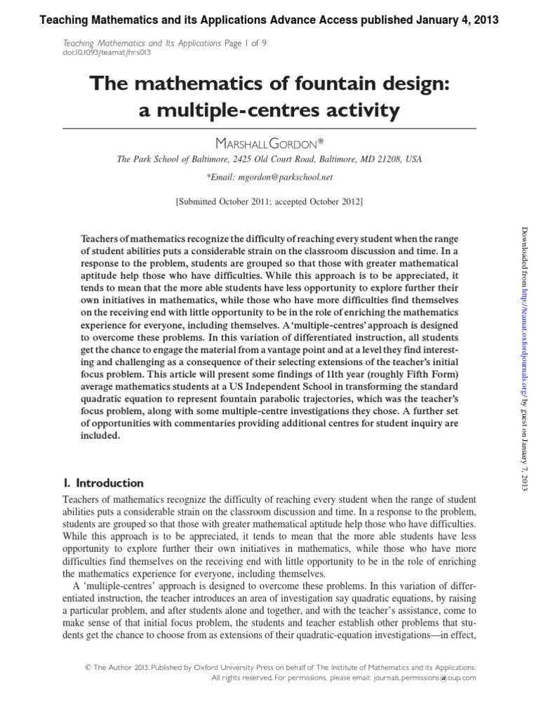 The Mathematics of Fountain Design: A Multiple-Centres Activity | PDF ...