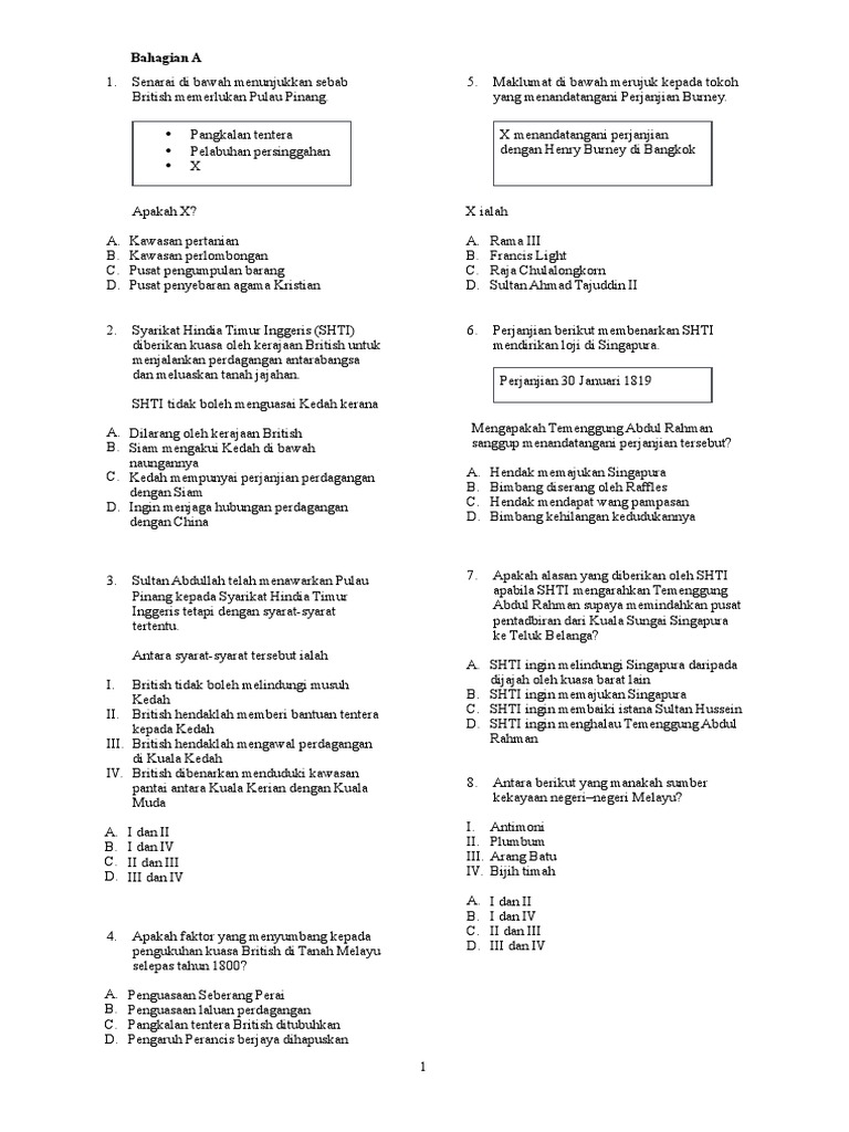 Sejarah Exam Questions Section A Form 2 | PDF