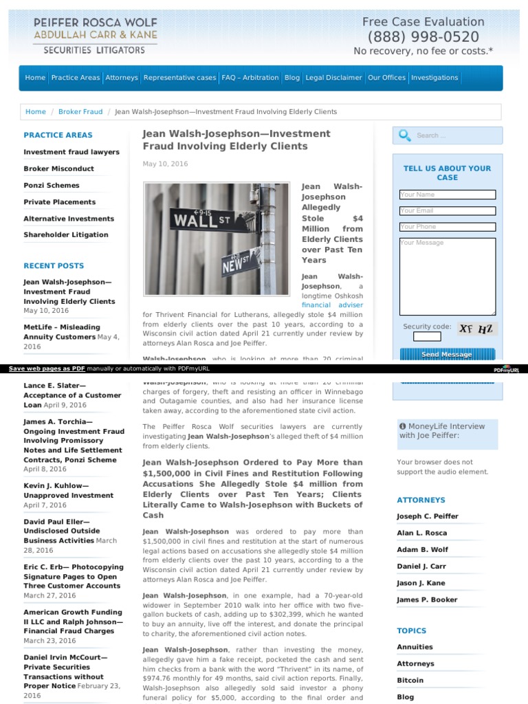 Jean Walsh Josephson Investment Fraud Involving Elderly Clients | PDF ...