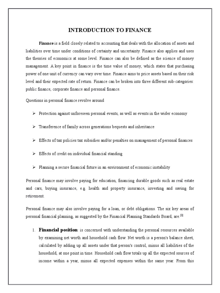 Introduction to Personal Finance Fundamentals | PDF | Financial Capital ...
