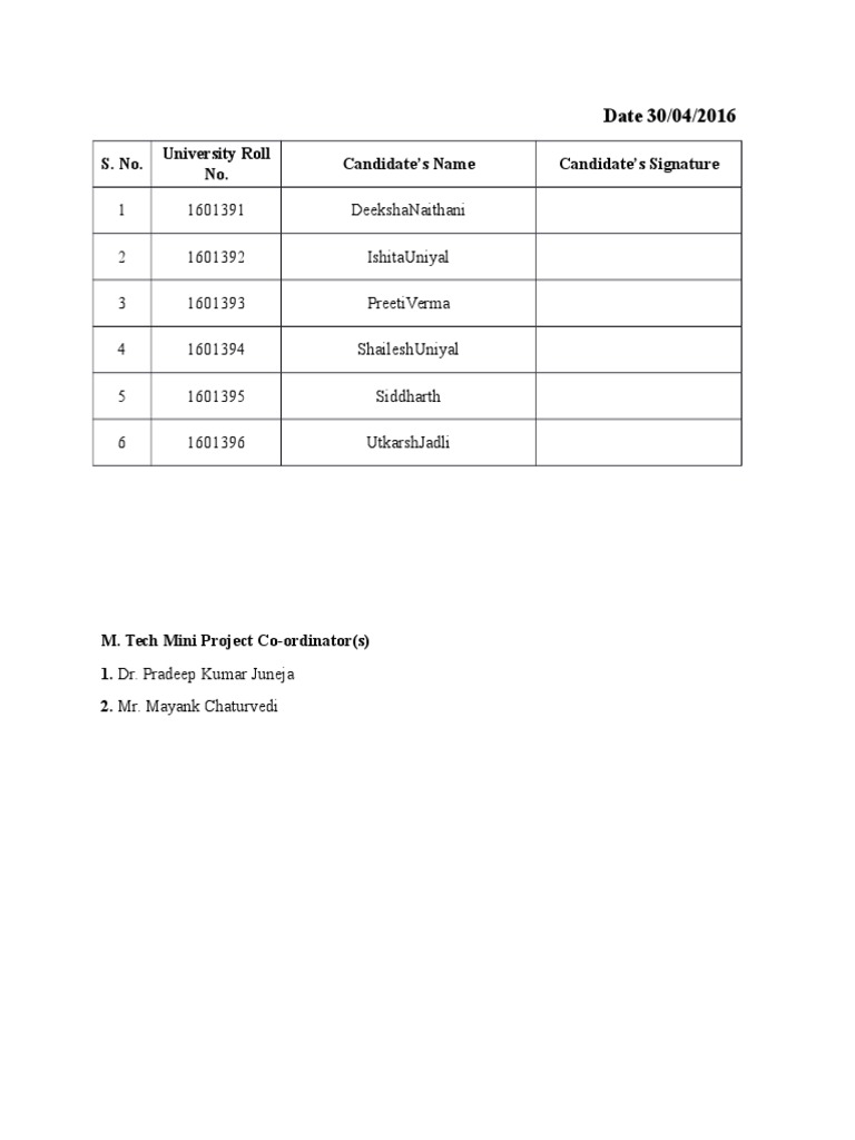 M.Tech Mini Project Candidates List | PDF
