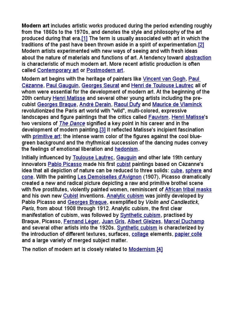 Modern Art Includes Artistic Works Produced During The Period Extending ...