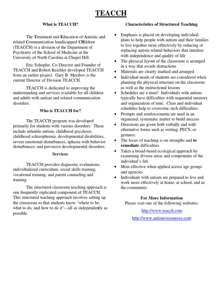 Teacch: What Is TEACCH? Characteristics of Structured Teaching | PDF ...