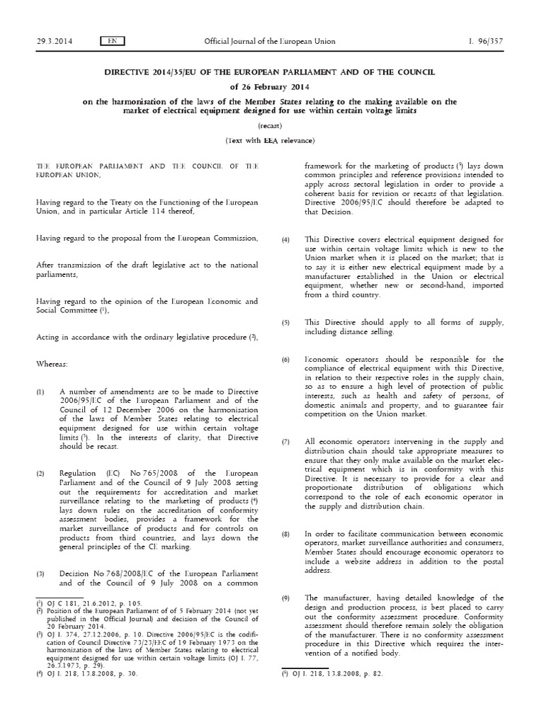 Low Voltage Directive 2014-35-EU | PDF | European Union | Social ...