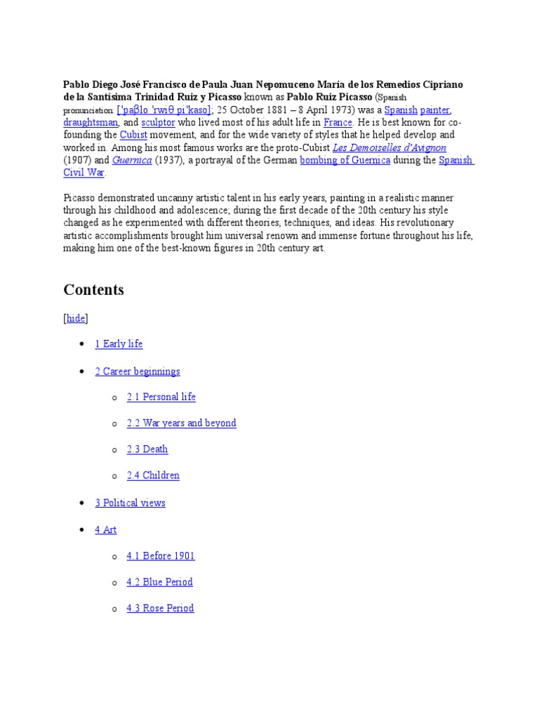 Pablo Picasso | PDF | Pablo Picasso | Cubism
