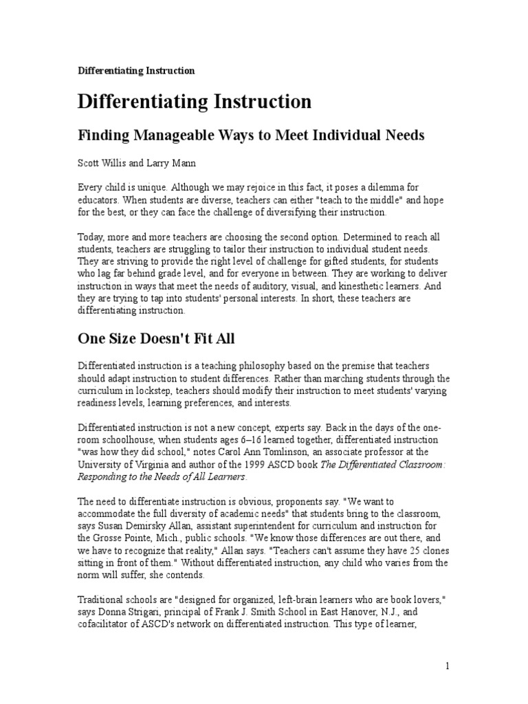 Differentiating Instruction: Finding Manageable Ways To Meet Individual ...
