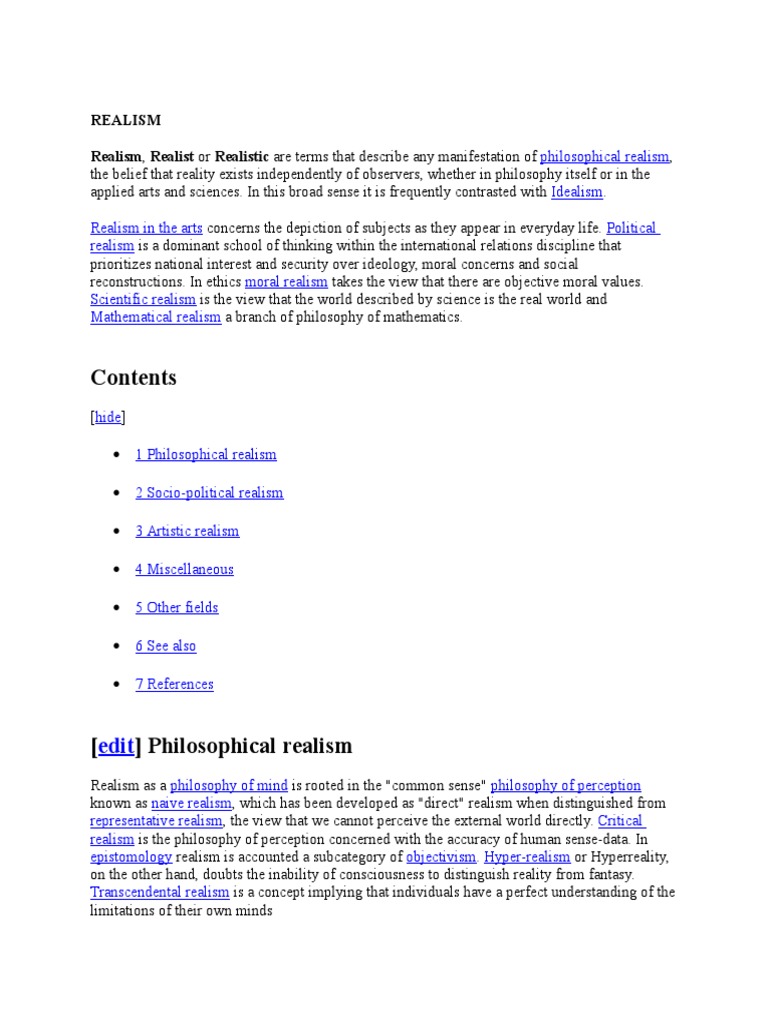 Realism Realism, Realist or Realistic Are Terms That Describe Any ...