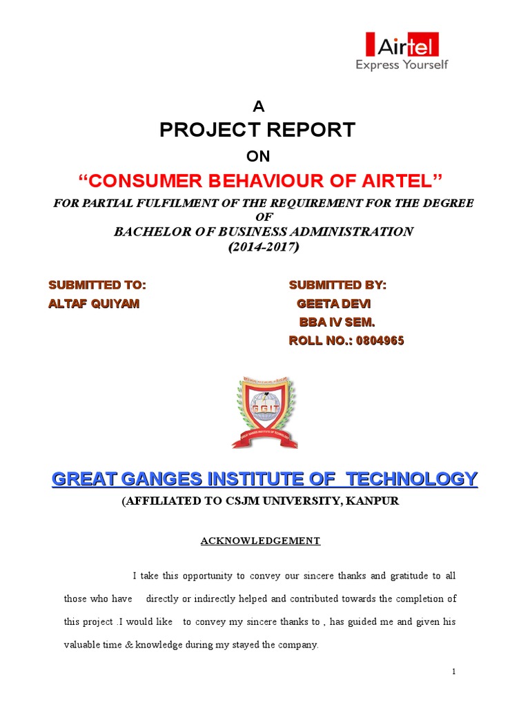 Project Report: "Consumer Behaviour of Airtel" | PDF | Brand | Roaming