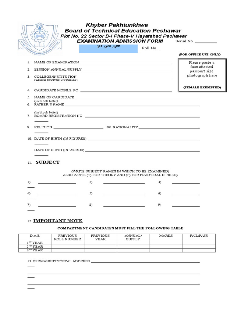 Examination Admission Form Guidelines | PDF | Test (Assessment ...