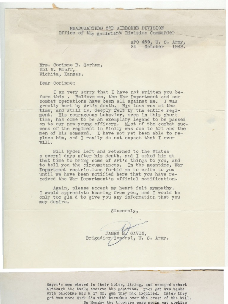 Gavin Letter To Gorham Family | PDF