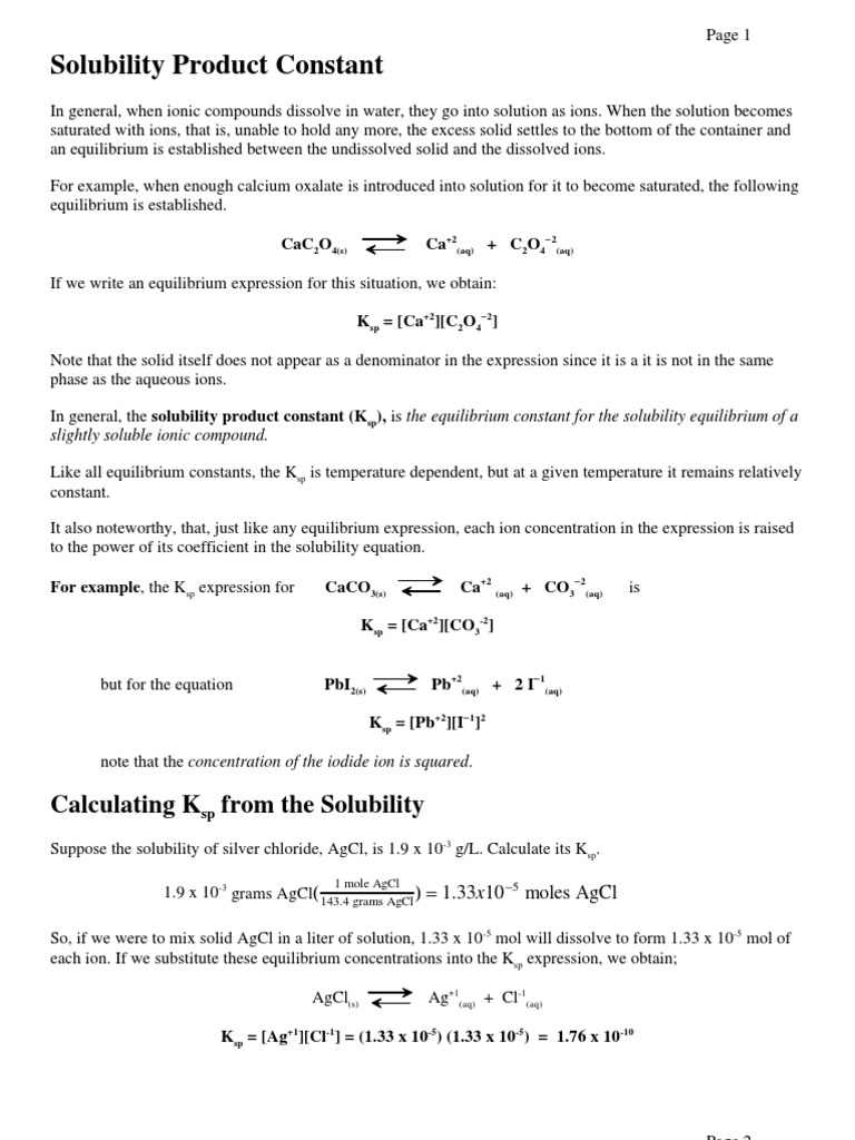 Chemistry: Understanding Ksp | PDF | Molar Concentration | Solubility