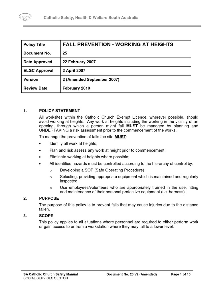 1868 Sop Work at Height | PDF | Ladder | Occupational Safety And Health