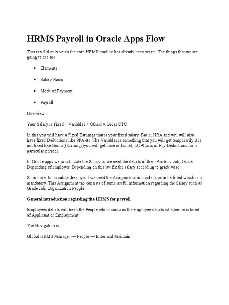 HRMS Payroll in Oracle Apps | PDF | Application Programming Interface | Payroll