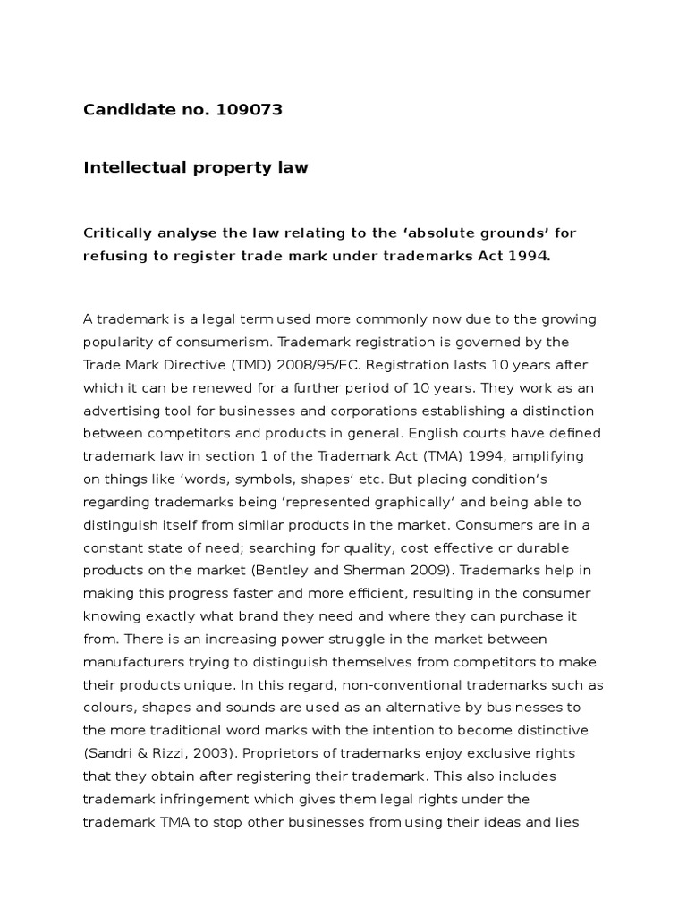 Absolute Grounds for Trademark Refusal | PDF | Trademark | Justice