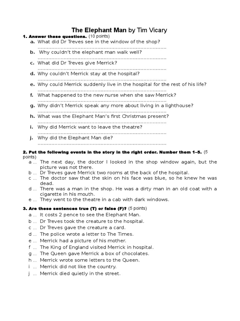 The Elephant Man: Study Questions and Answers | PDF