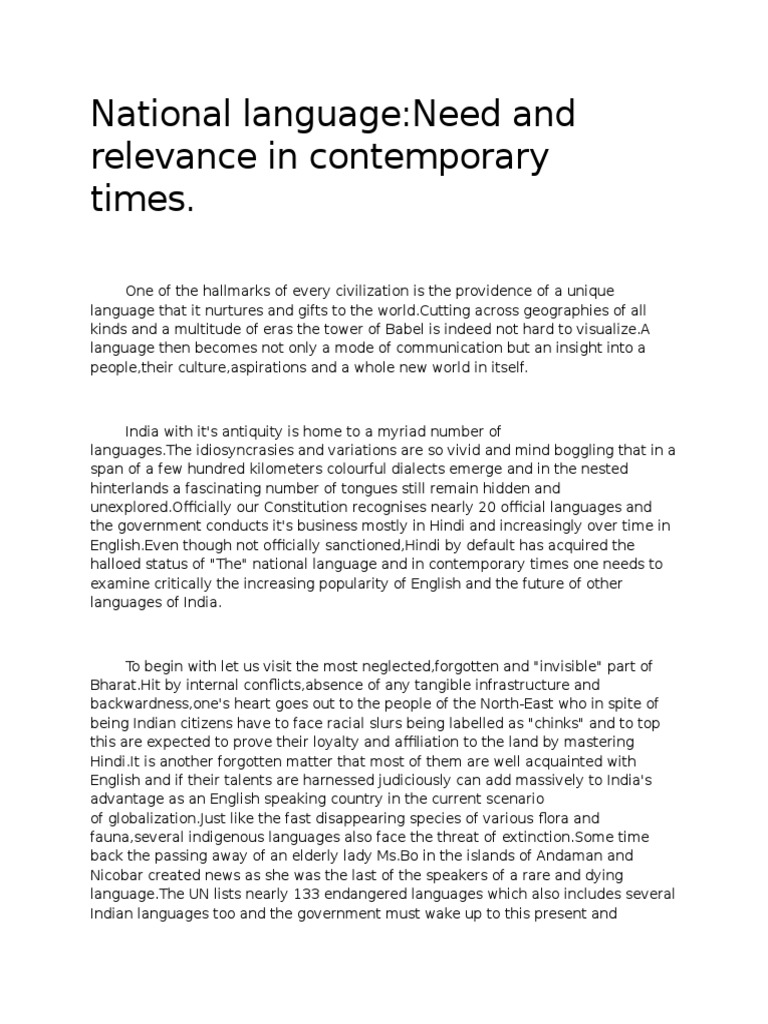 National Language:need and Relevance in Contemporary Times | PDF ...