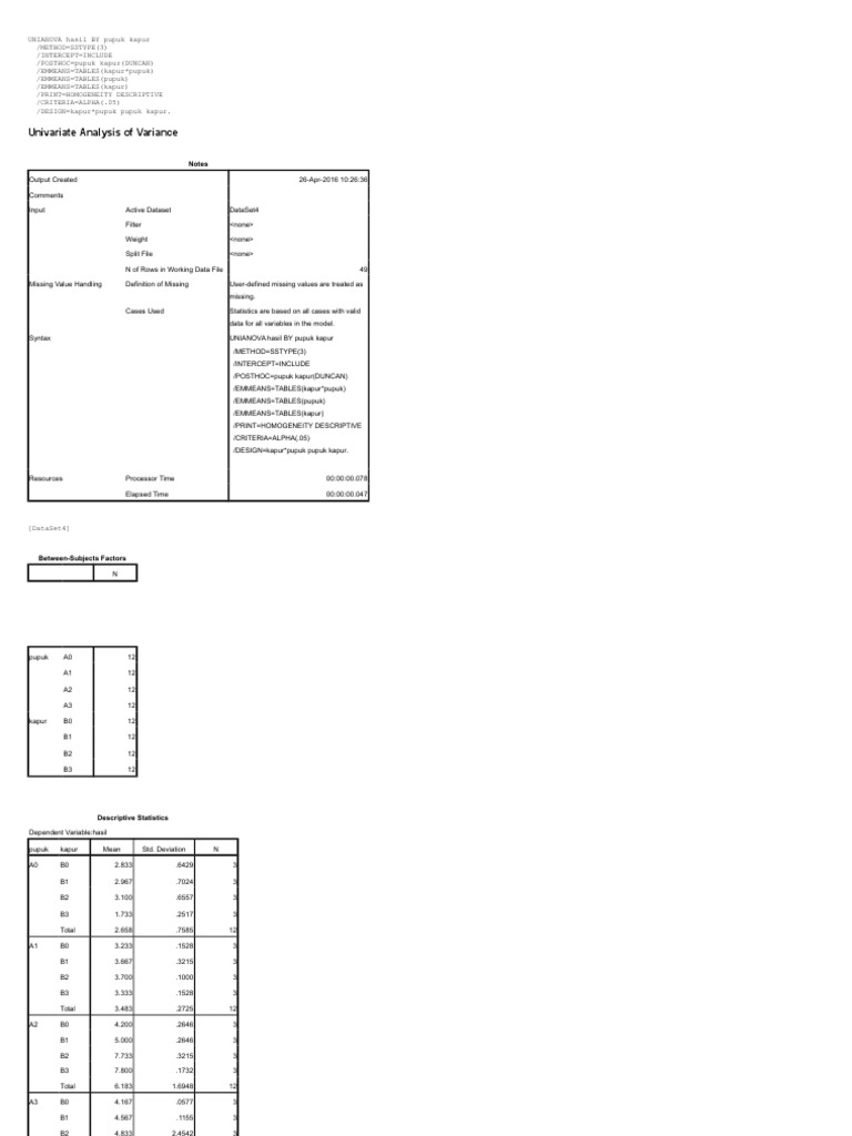 Univariate Analysis Of Variance Notes Pdf Errors And Residuals