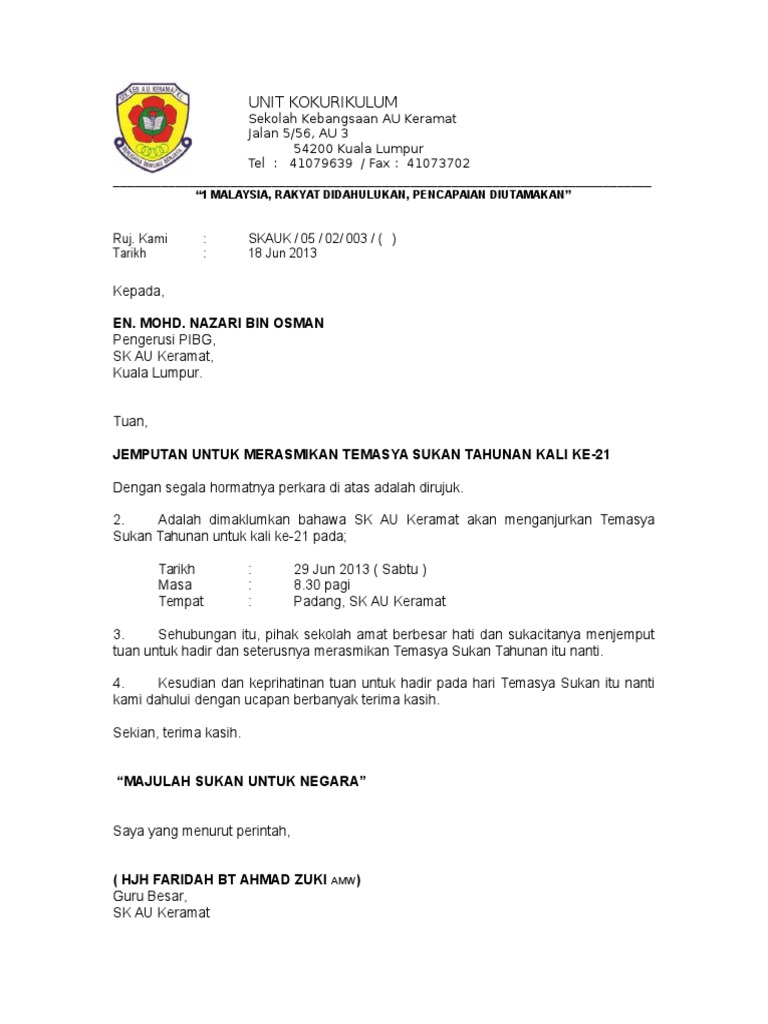 Surat Jemputan Perasmian Sukan | PDF