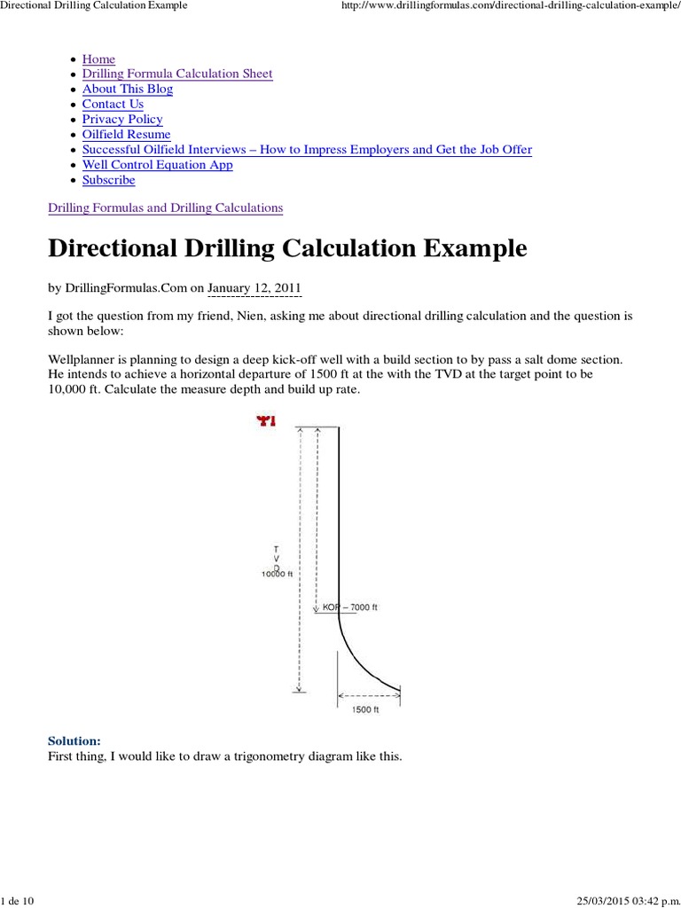 Directional Drilling Calculation Example | Trigonometric Functions | Oil Well