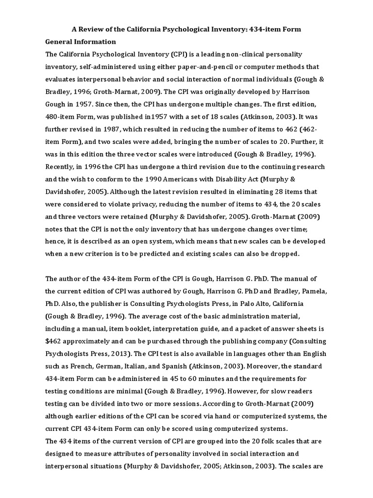 A Review of The California Psychological Inventory | PDF ...