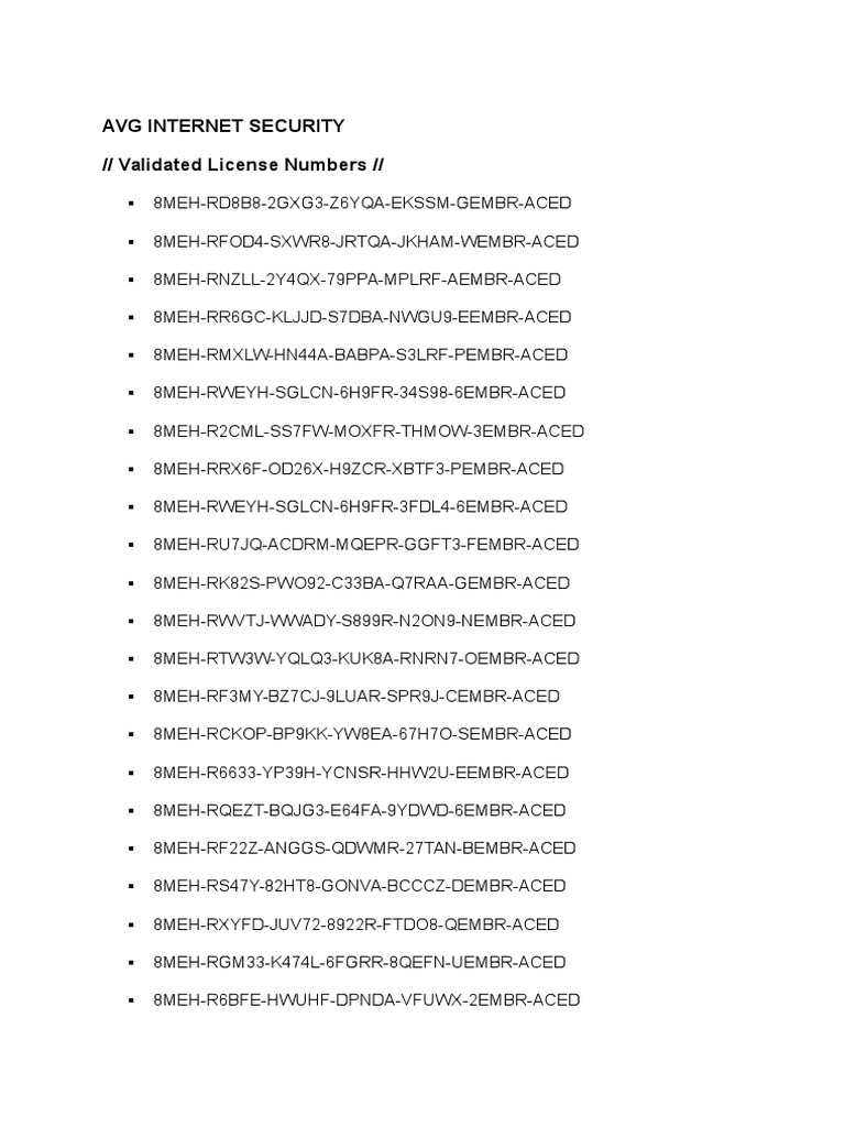 Avg Serial Keys | PDF