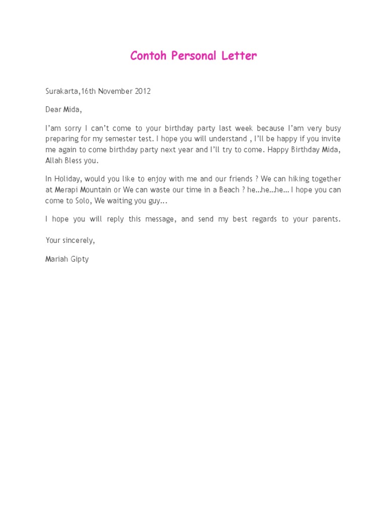 Contoh Personal Letter Internet | PDF | Paragraph | Written Communication