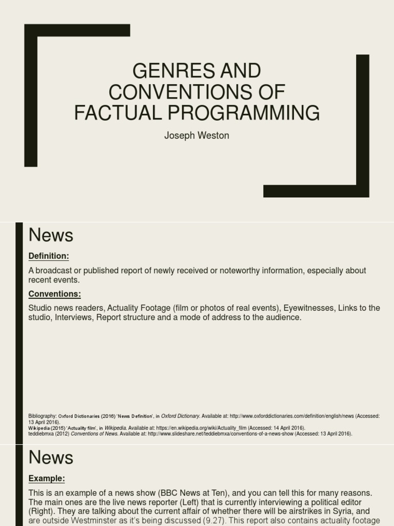 Genres and Conventions of Factual Programming | PDF | Reality ...