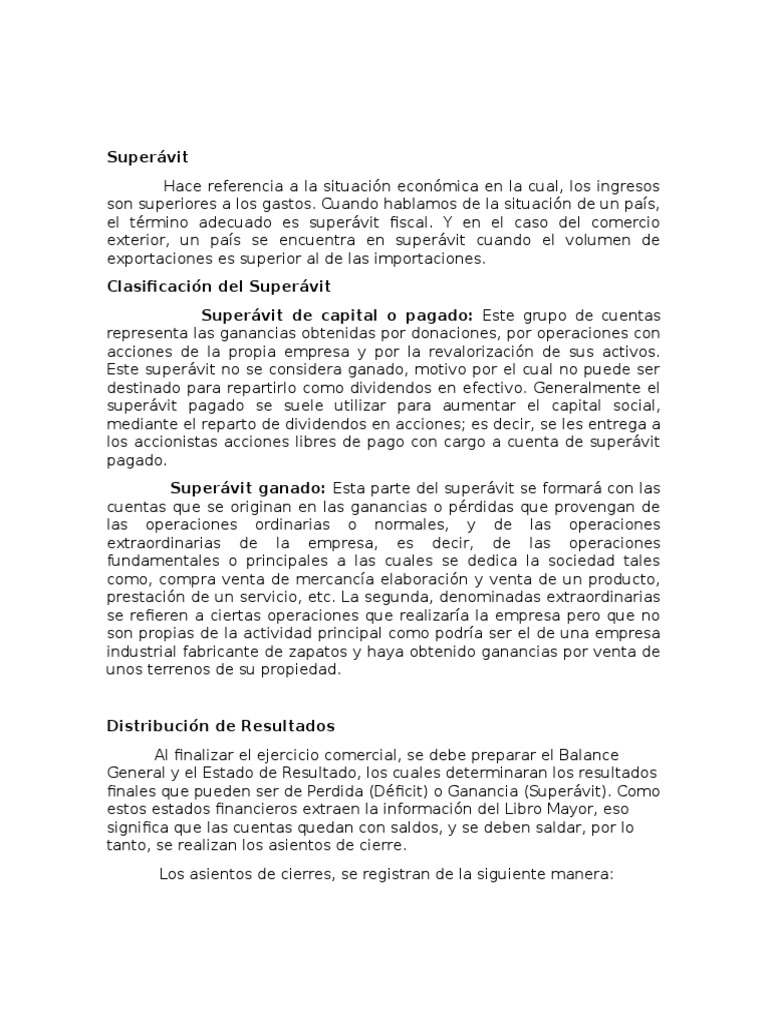 Definición y Tipos de Superávit | PDF | Compartir (Finanzas) | Balance ...