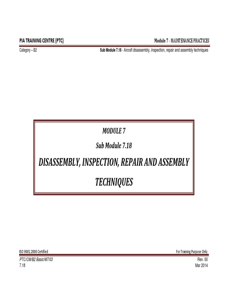 Module 7 (Maintenance Practices) Sub Module 7.18 (Aircraft Disassembly ...