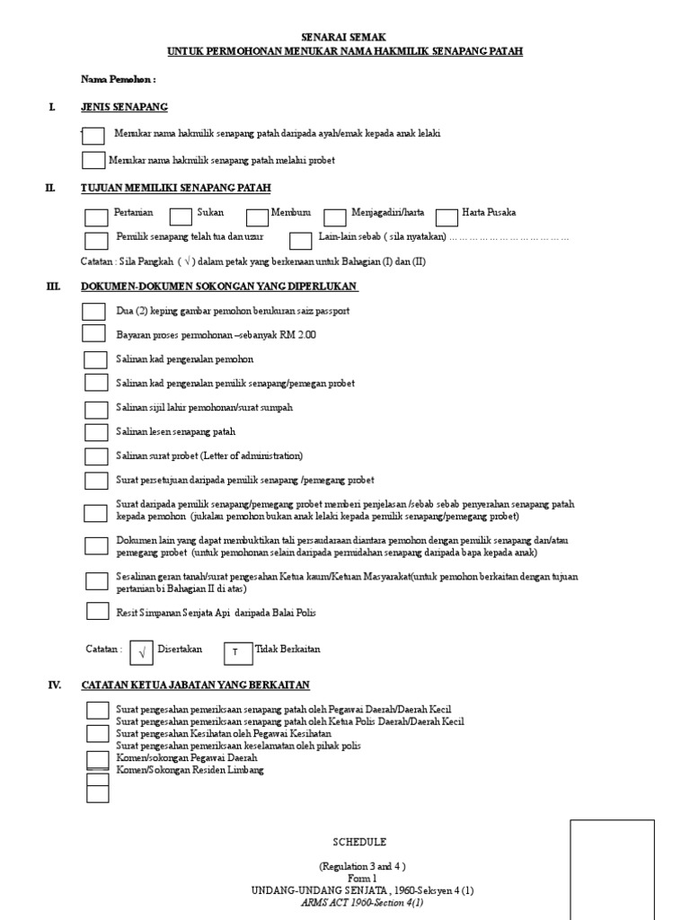 Borang Tukarmilik Senjata API Isi | PDF