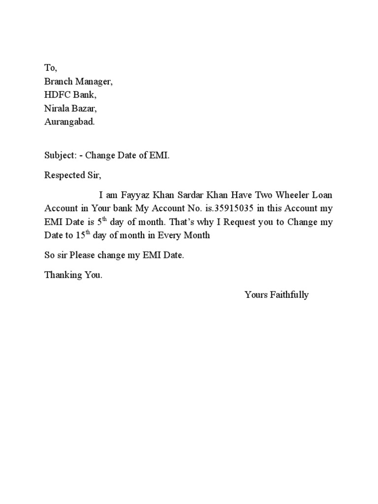 Request to Change EMI Date | PDF