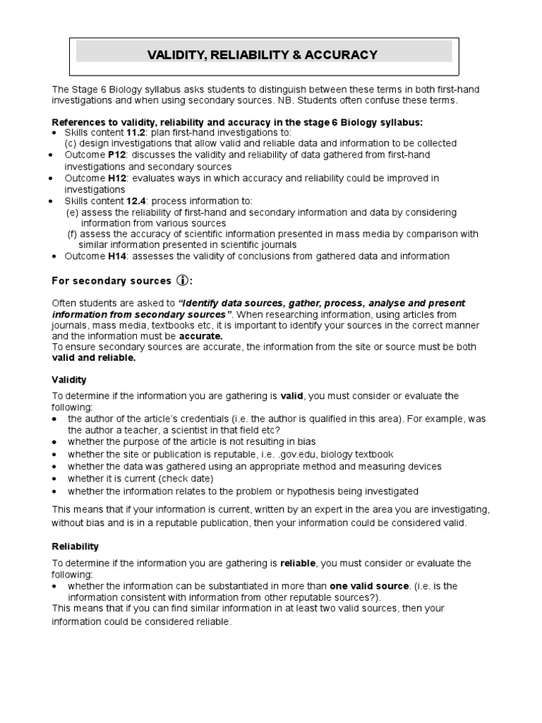 Reliability Accuracy and Validity | PDF | Validity (Statistics ...