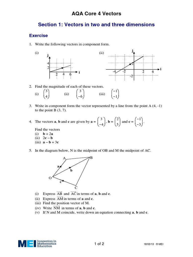 Vectors in Two & Three Dimensions Exercise PDF | PDF